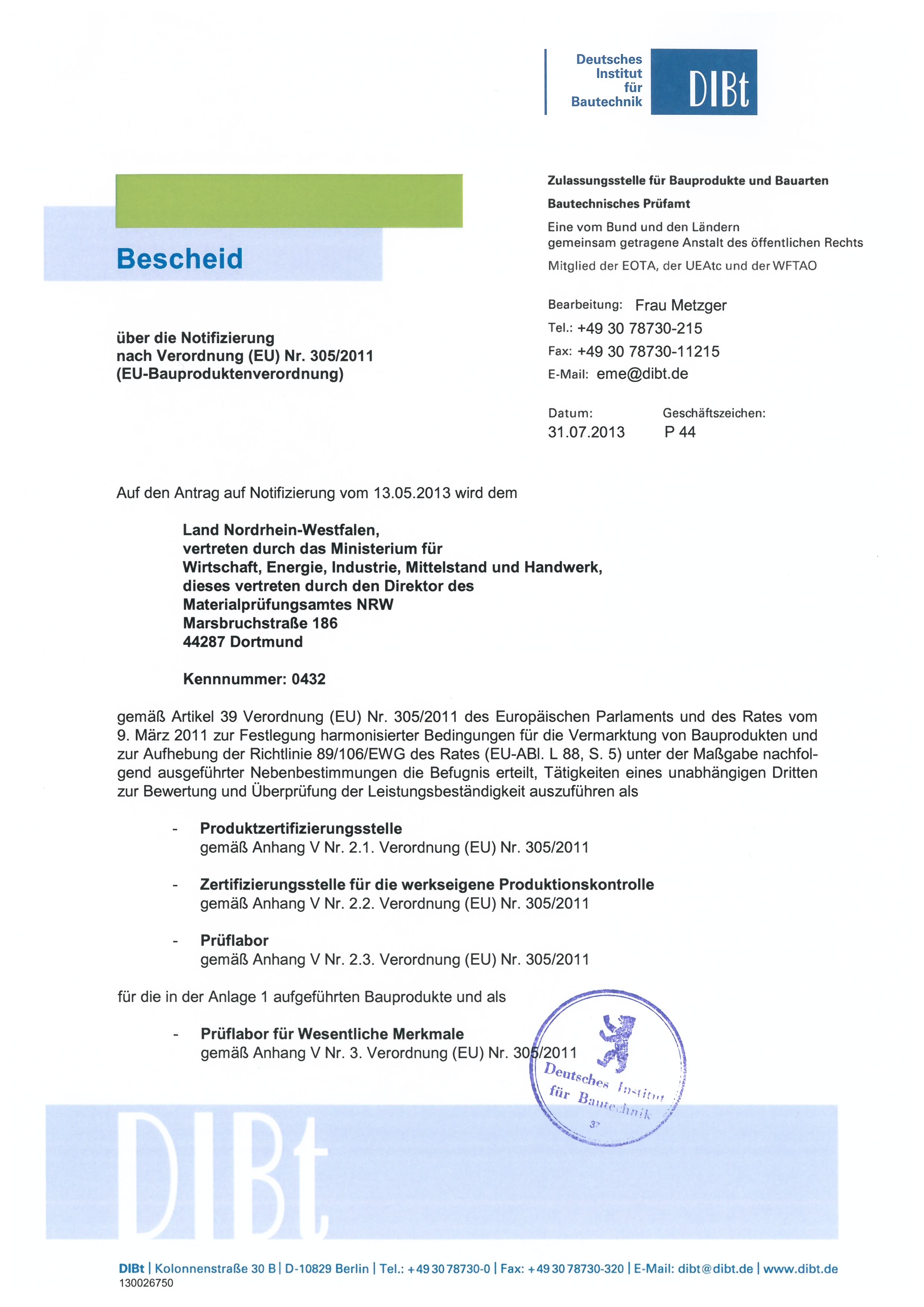 Die Notifizierung nach BauPVO(EU) Nr. 305/2011