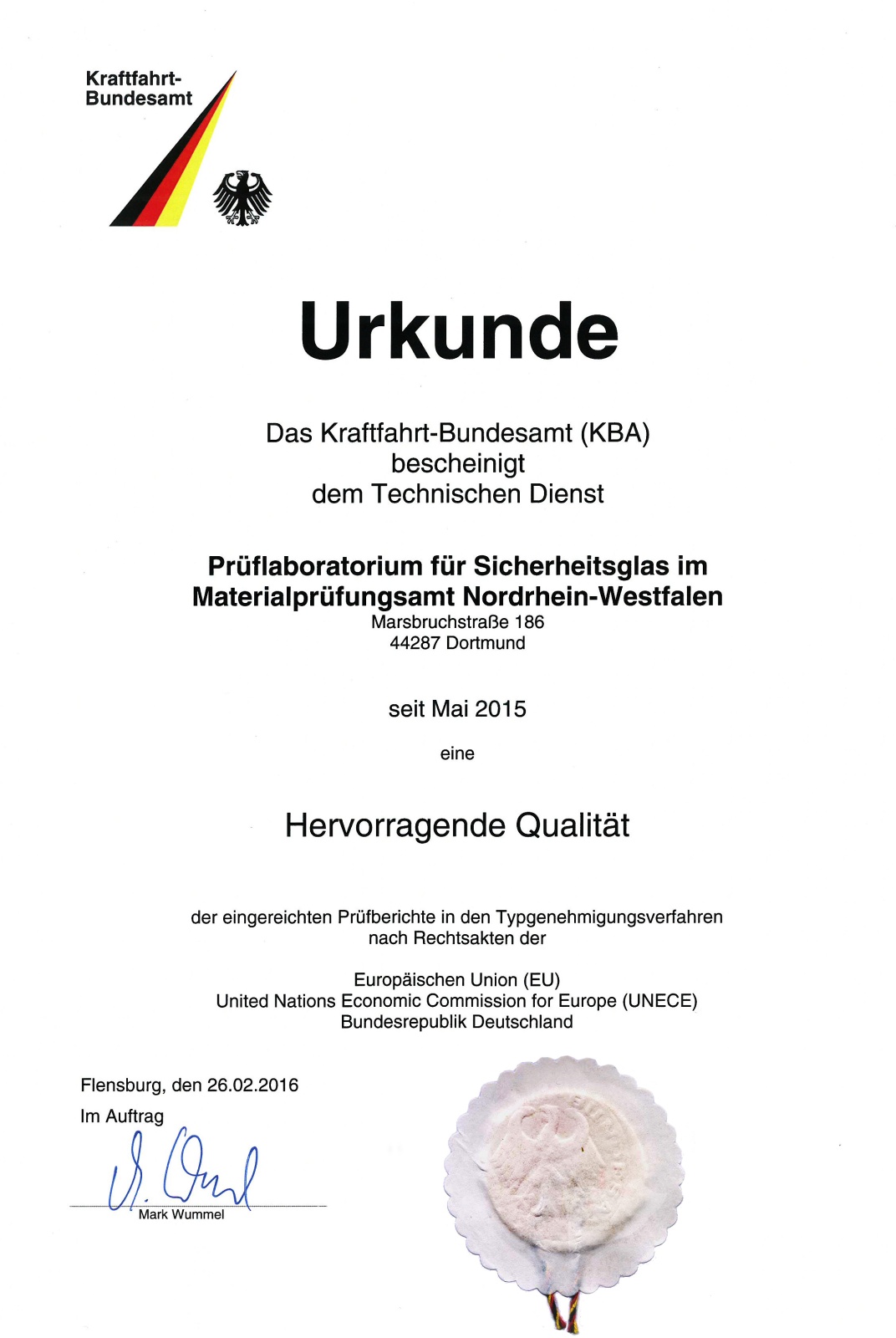 Materialprüfungsamt Nordrhein-Westfalen - Kfz-Sicherheitsglas